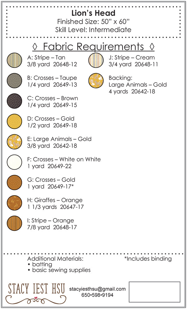 Lion's Head Pattern – Coneflower Quilt Co